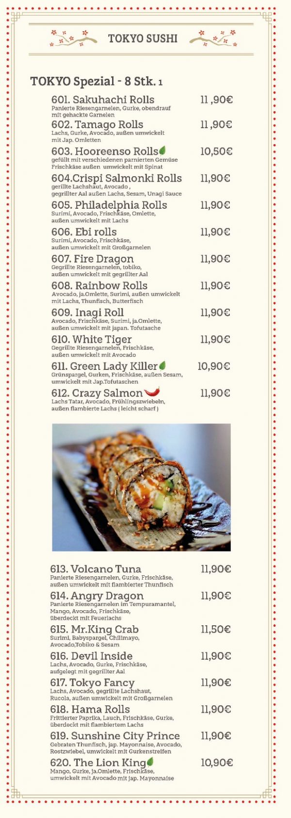 Speisekarte – Tokyo Sushi Bar